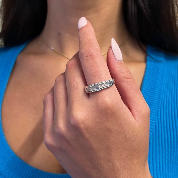 Rachel Koen | Jewelry | 92cttw Channel Set Princess Cut Diamond Mens ...